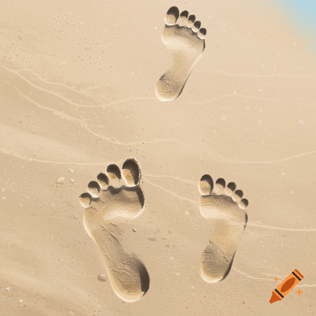 Footprints of an adult and child, with missing toe detail on Craiyon