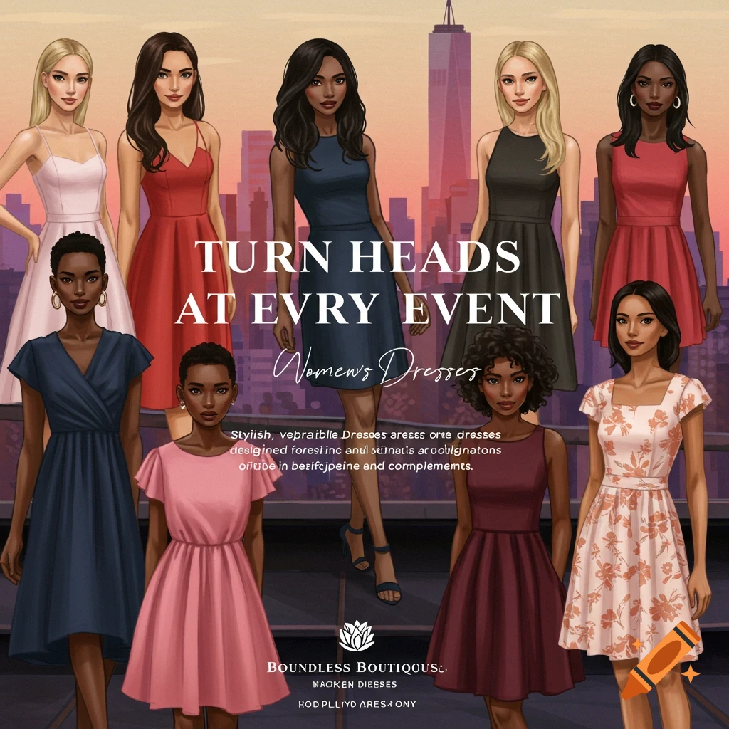 Boundless Boutiques ad for women's dresses on Craiyon