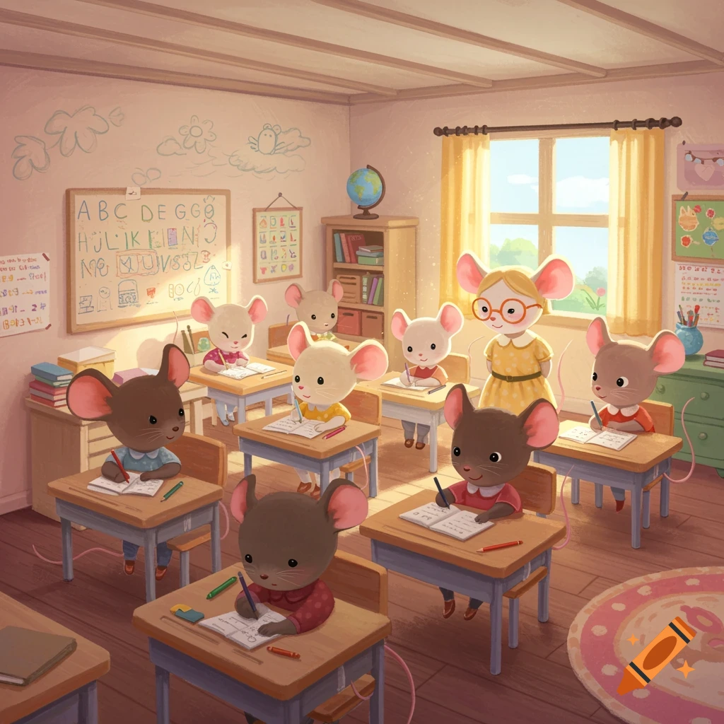 Cute mouse in a classroom setting on Craiyon