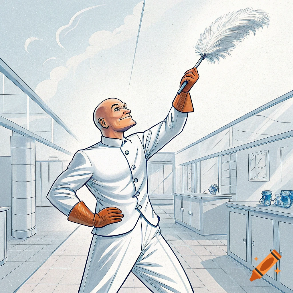 Mr. Clean holding a feather duster on Craiyon