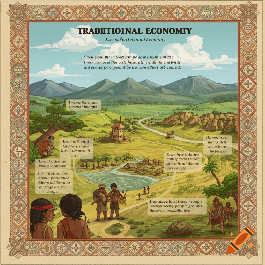 One-pager on traditional economy with visual images, word clusters, and ...