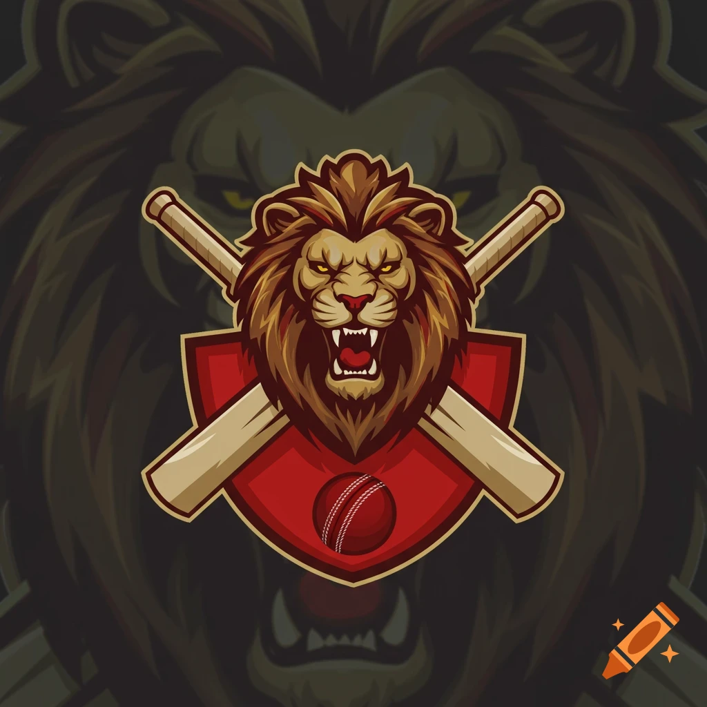 Cricket team logo featuring a roaring lion with cricket ball and bats ...