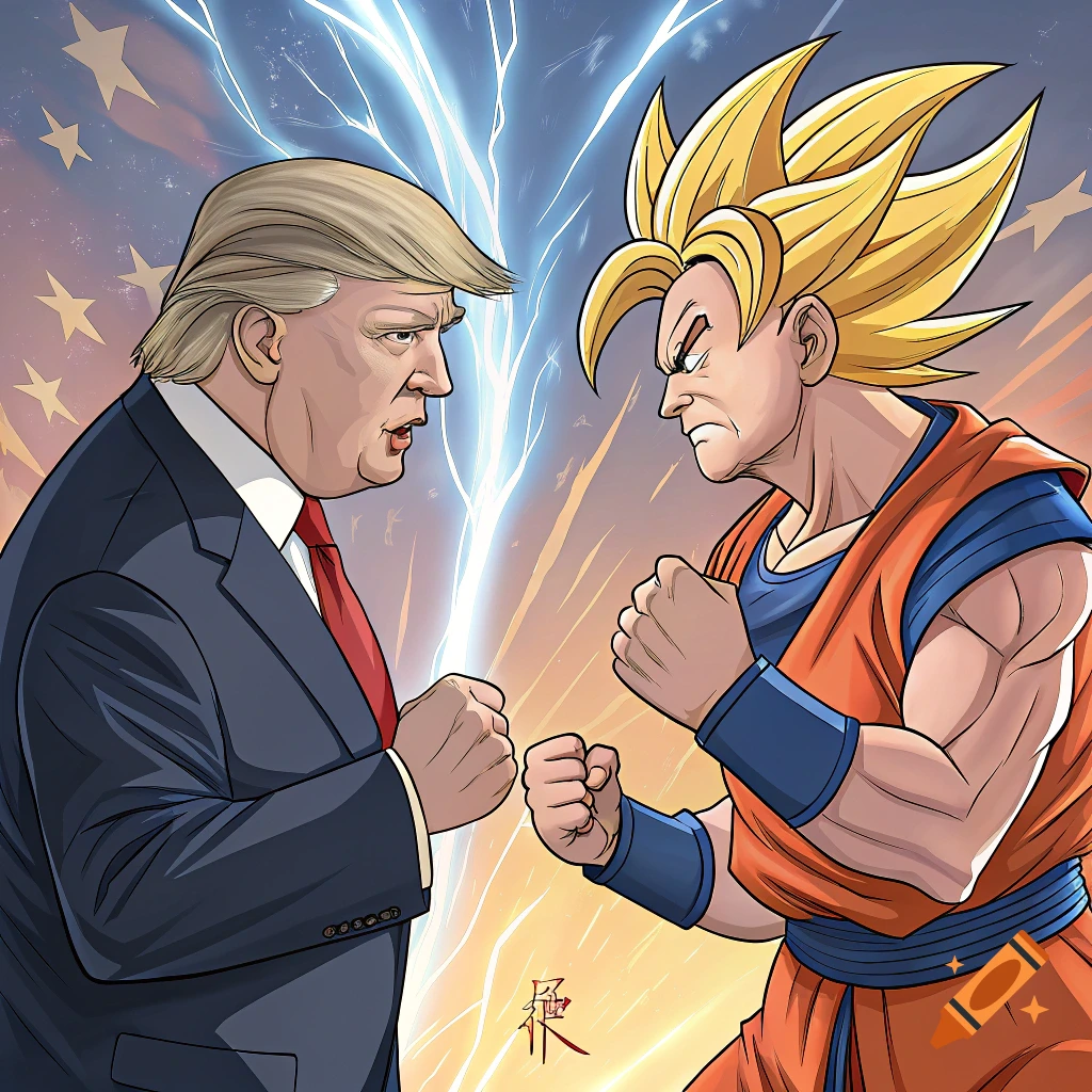 Trump as Goku vs Xi Jinping as Vegeta, anime style on Craiyon