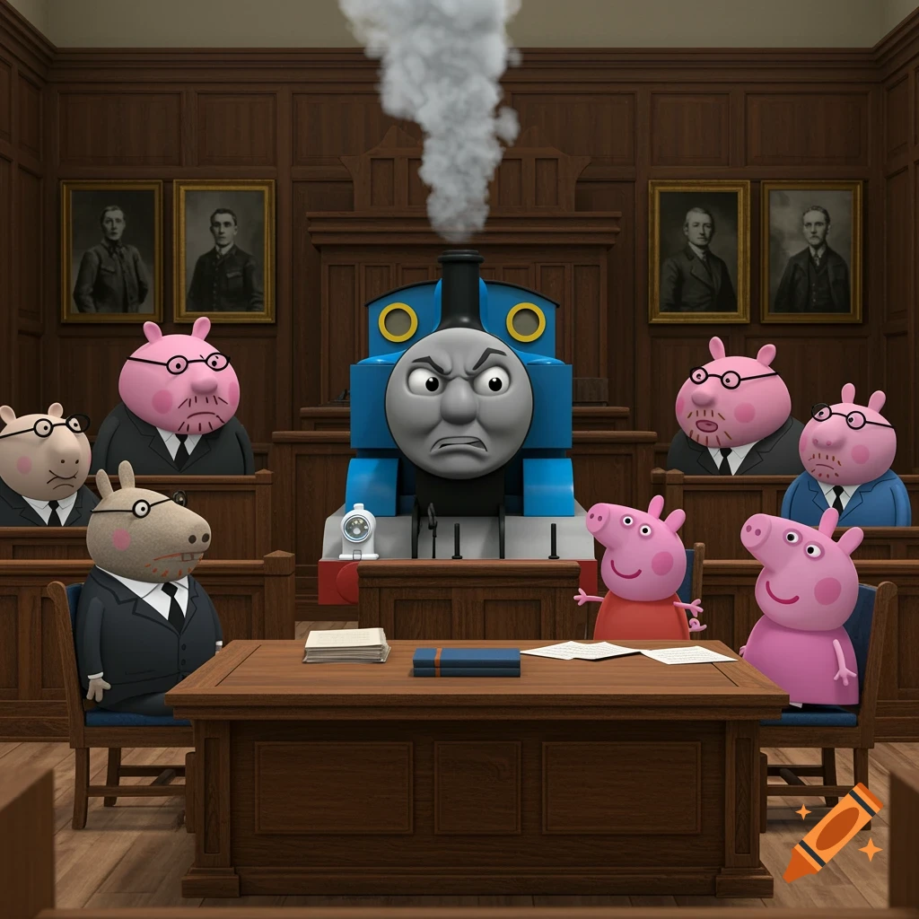 Angry Thomas the Tank Engine sues Peppa Pig cartoon on Craiyon