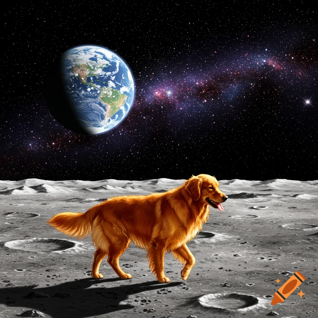 Dog walking on the moon on Craiyon