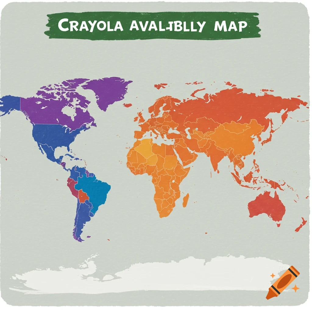 Map showing Crayola availability by country shading on Craiyon
