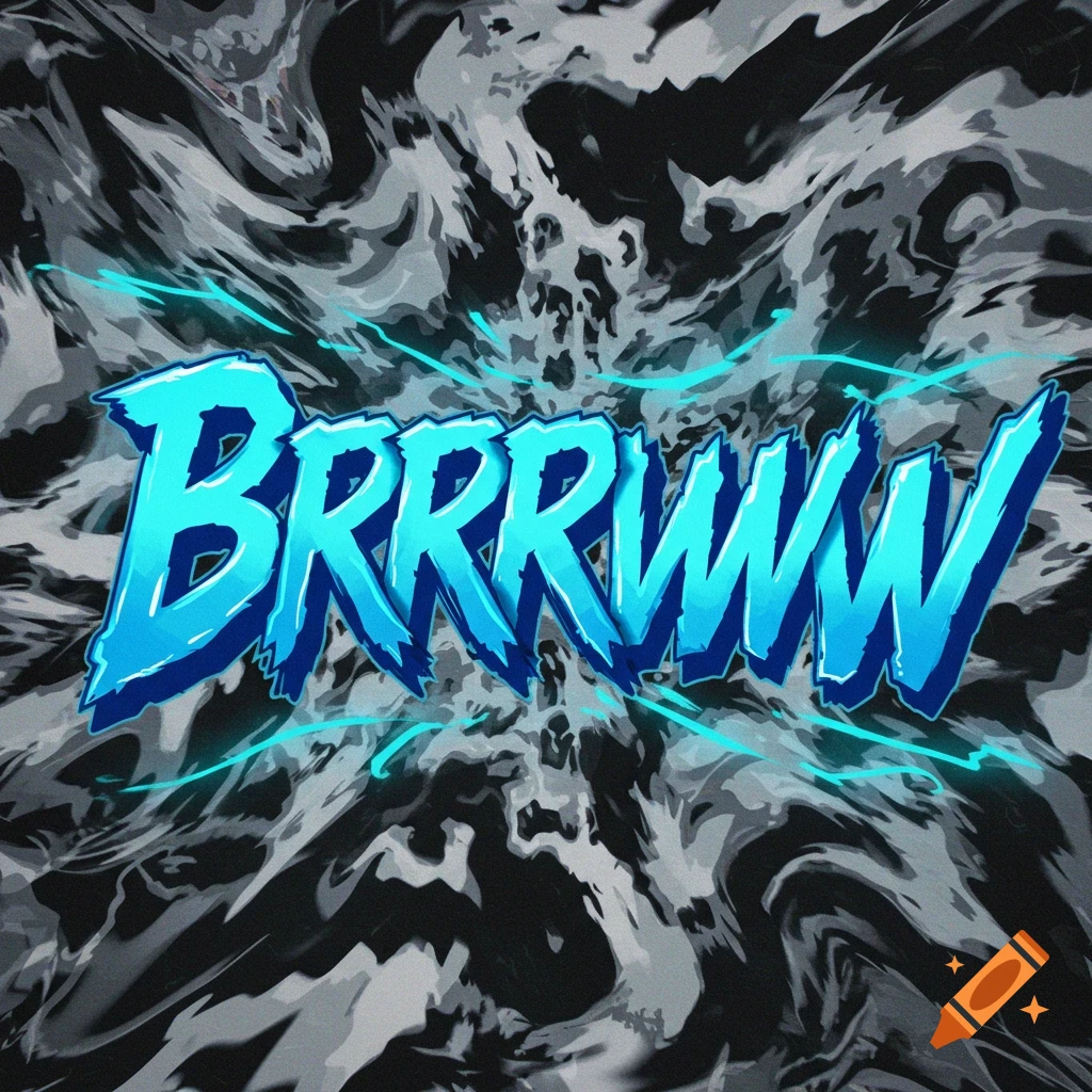 Stylized bright blue text "BRRRRWWWW" over a chaotic grey and black ...