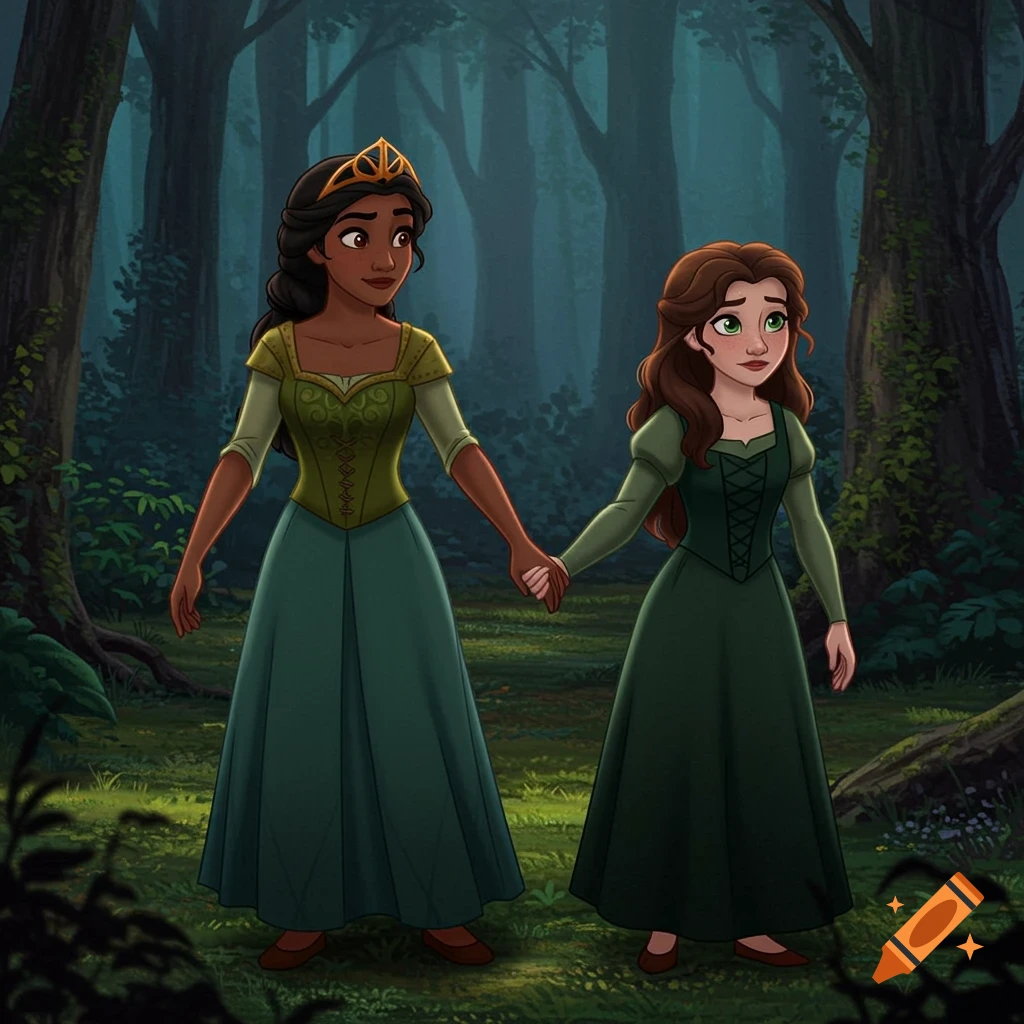 Disney-style illustration of a brown-skinned princess with black hair ...