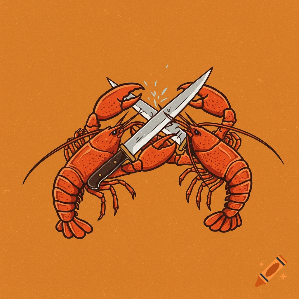 Parlay craft brewery logo featuring two lobsters knife fighting on Craiyon