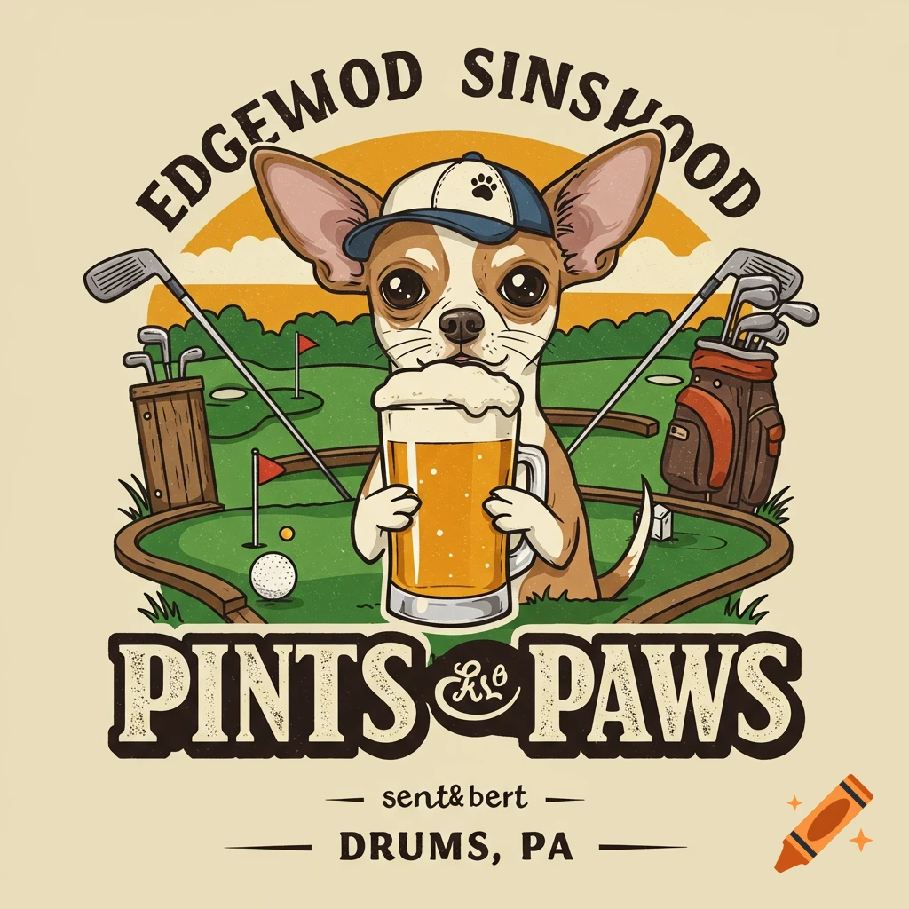 Edgewood Pints and Paws logo with Chihuahua, golf, and beer elements on ...