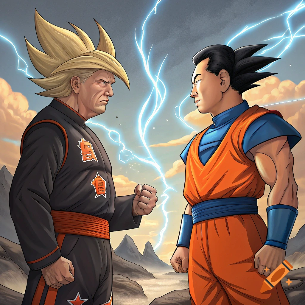 Trump as Goku vs Xi Jinping as Vegeta, anime style on Craiyon