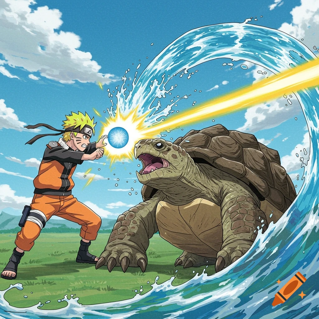 Naruto Uzumaki performing his signature kick on Craiyon