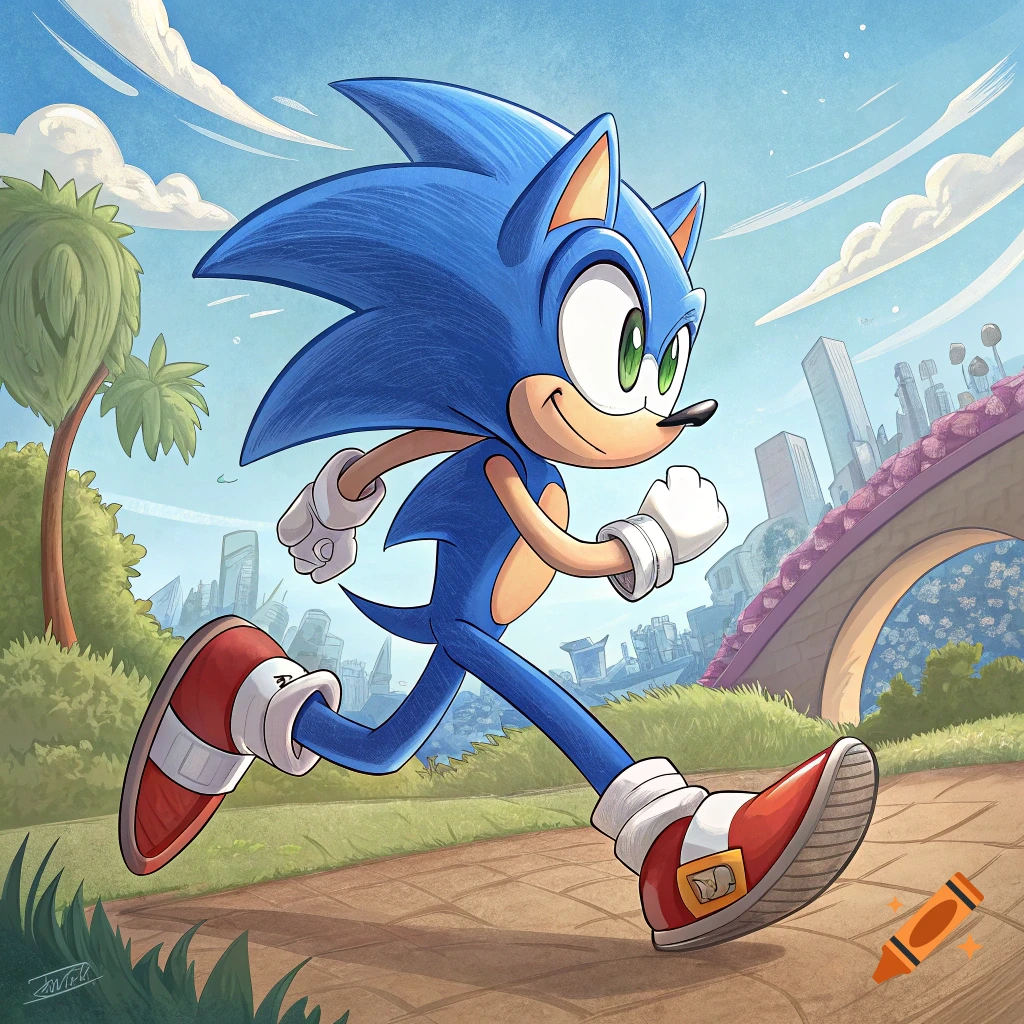 Sonic the Hedgehog and Scooby Doo stand against a cityscape and grid in ...