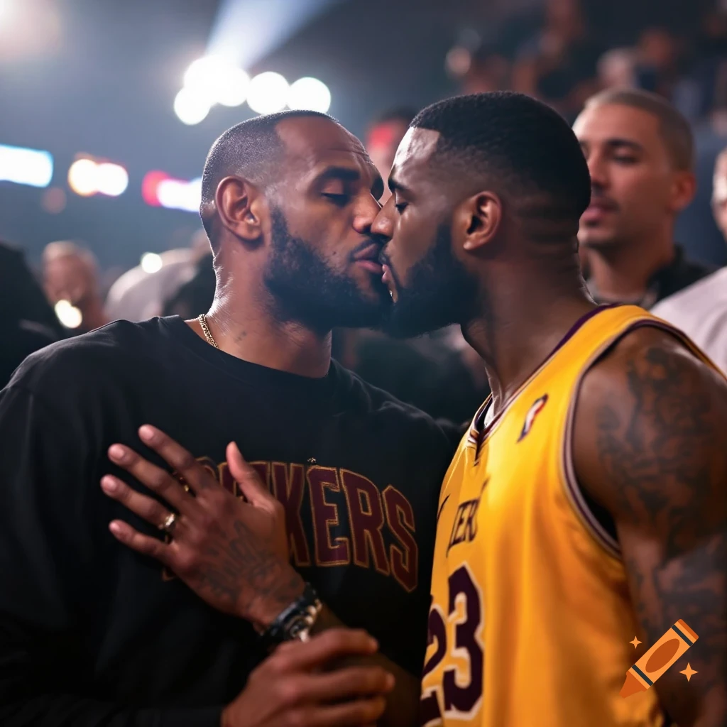 LeBron James kissing Drake on Craiyon