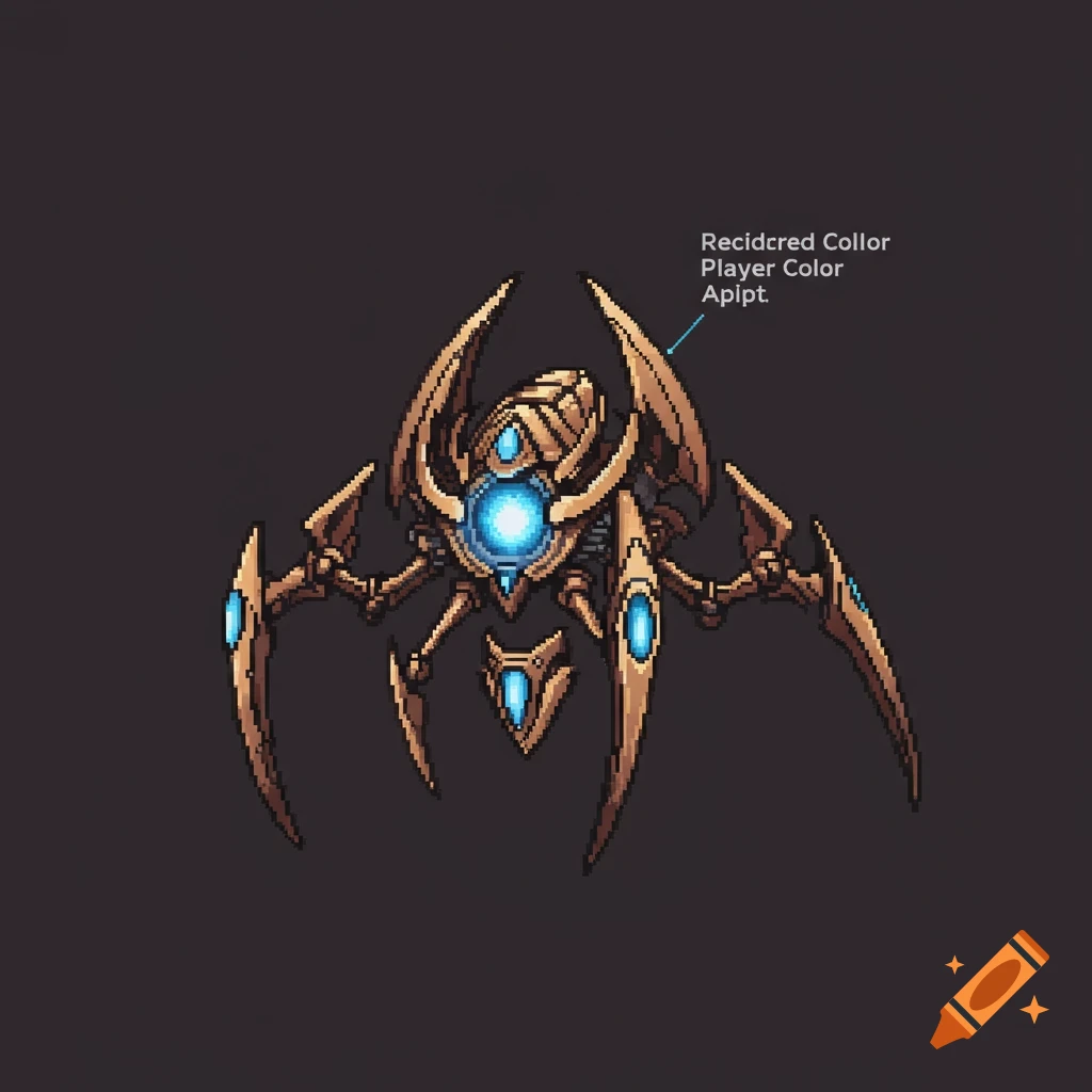 StarCraft 1 style pixel art of a Protoss Sentinel on Craiyon