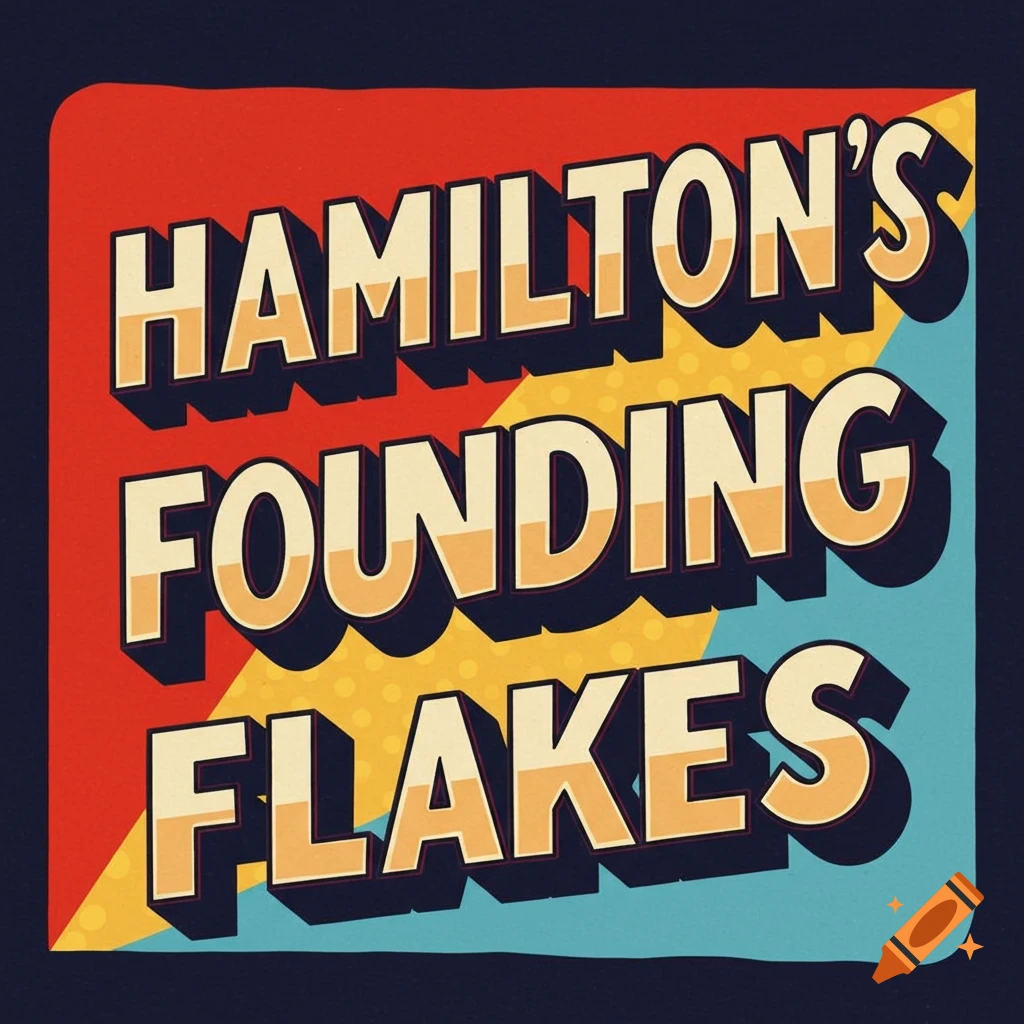 Bubble letters spelling Hamilton's Founding Flakes on Craiyon