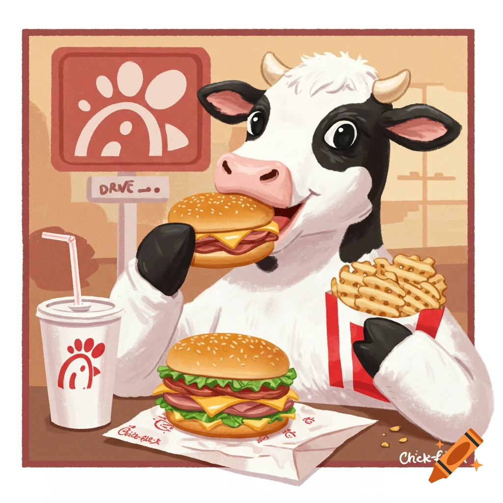 Chick-fil-A logo eating Chick-fil-A on Craiyon