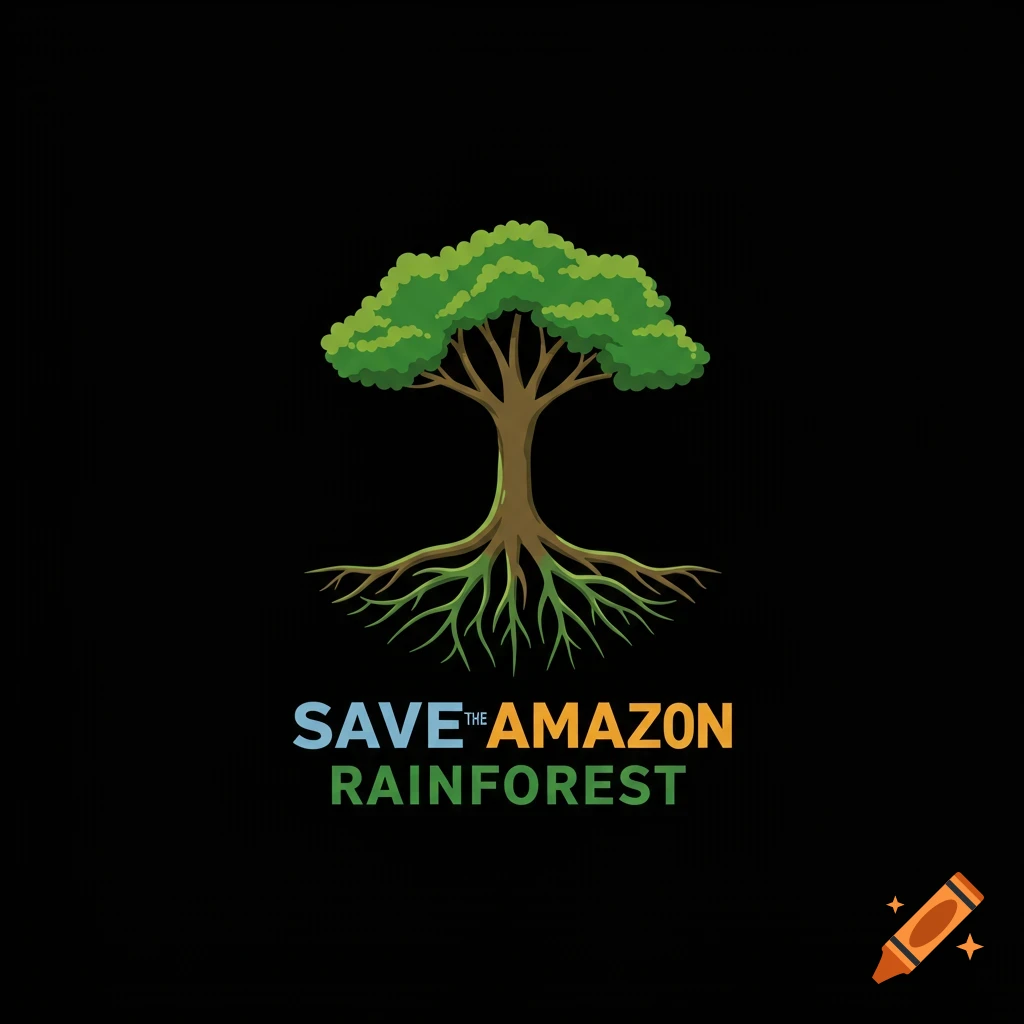 Logo featuring a tree with roots and the text 'SAVE THE AMAZON ...