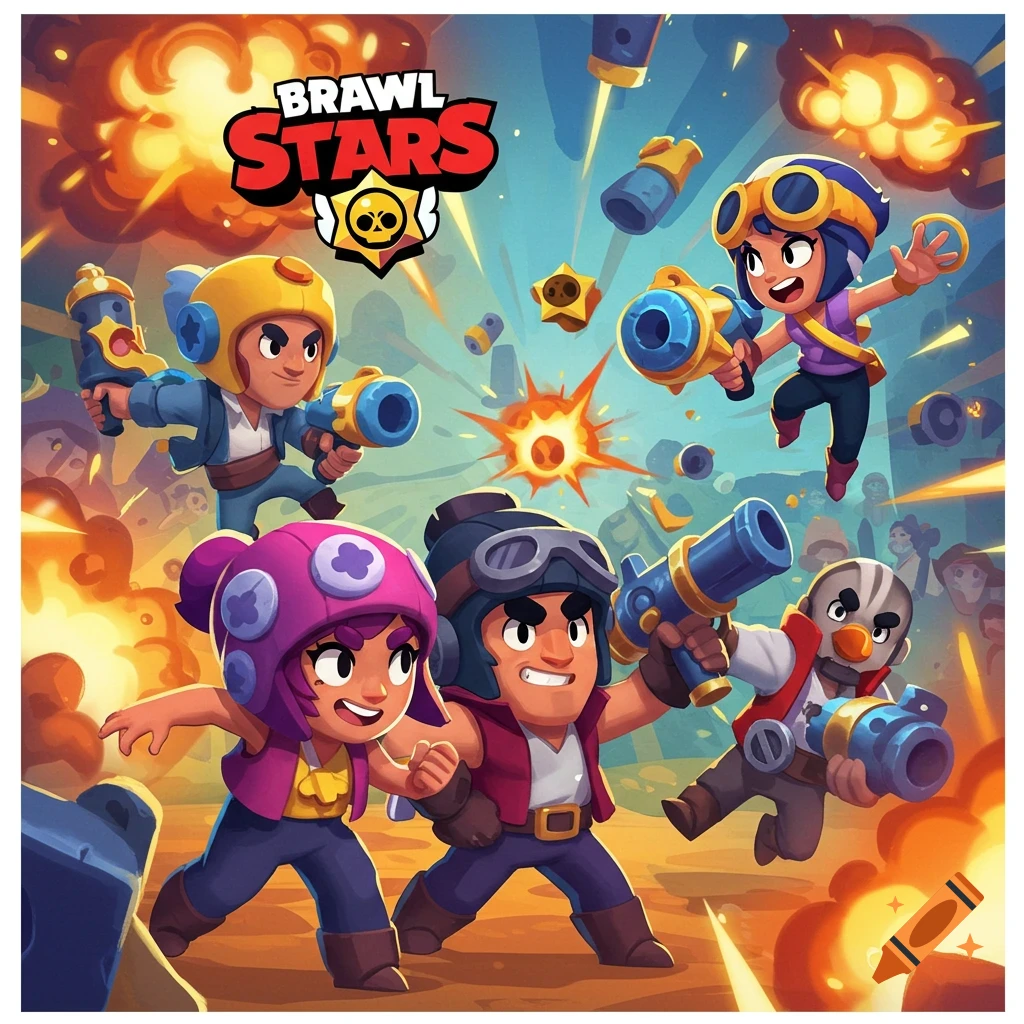 Brawl Stars game art featuring Colt, Shelly, Spike, and other ...