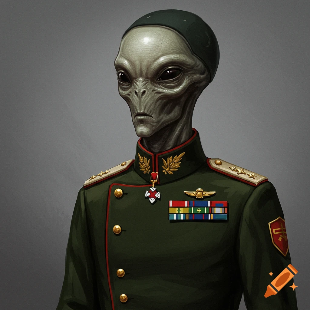 Alien in a military uniform on Craiyon