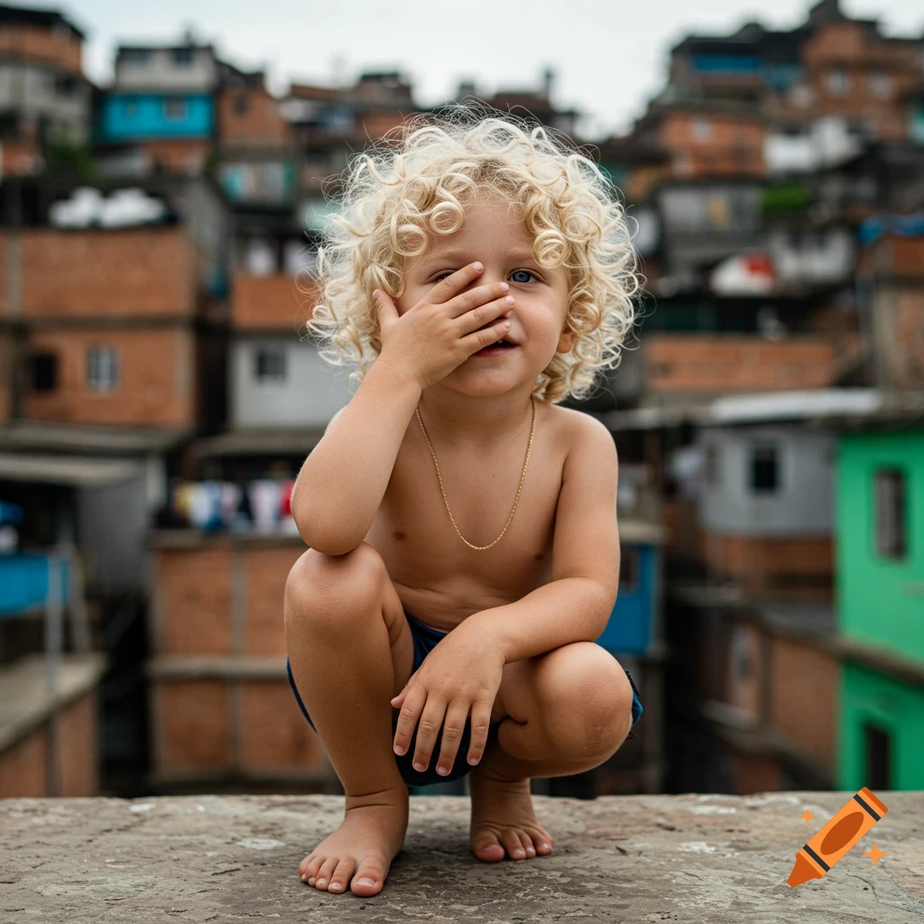 Brazilian toddler posing in favela on Craiyon