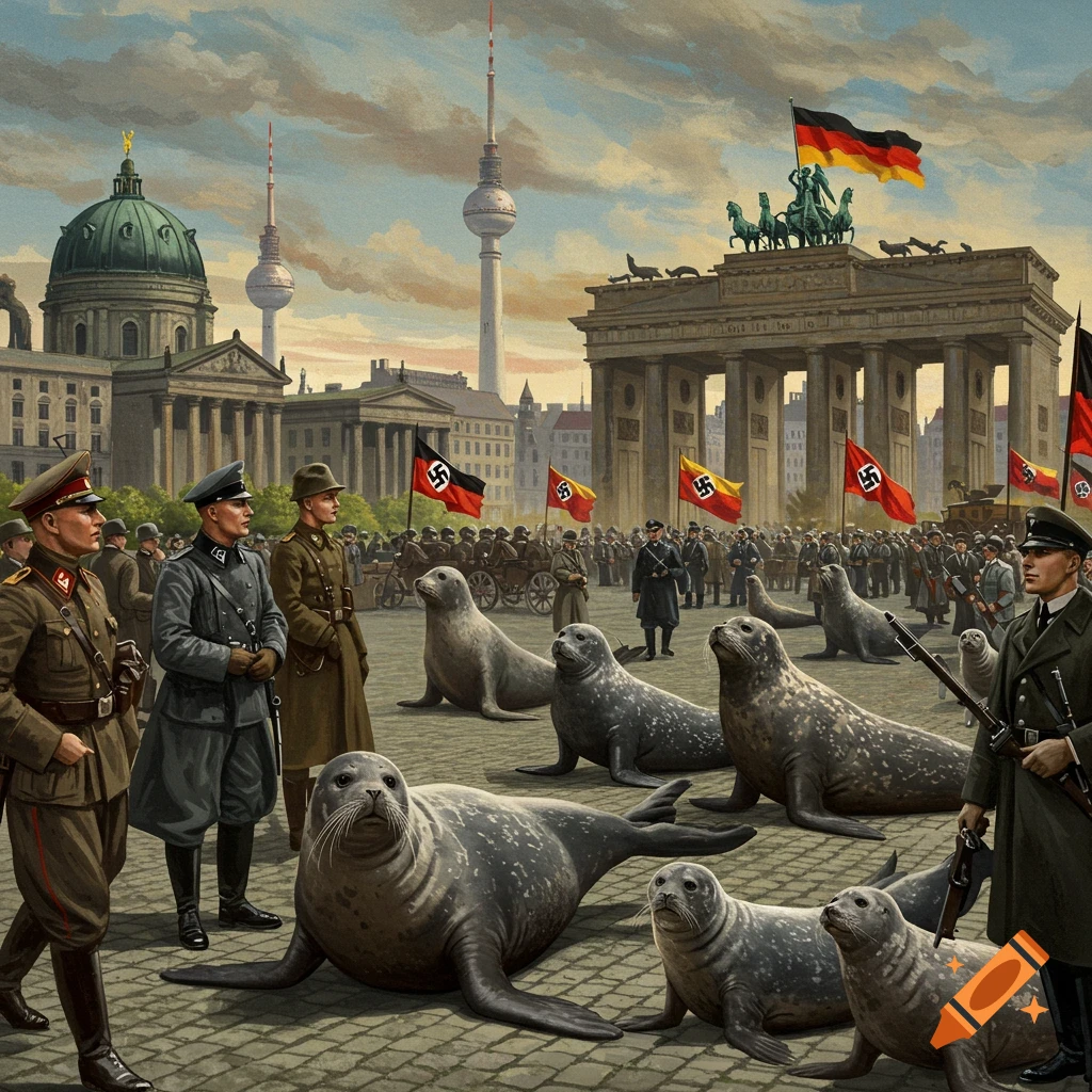 Big Bird at a fictional authoritarian rally in 1939 Germany on Craiyon