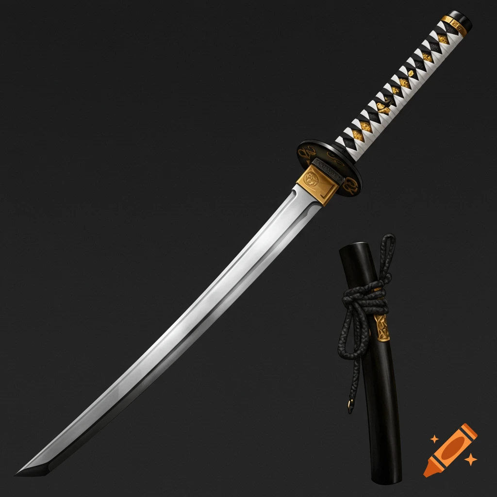 A Japanese katana sword and its black saya. on Craiyon