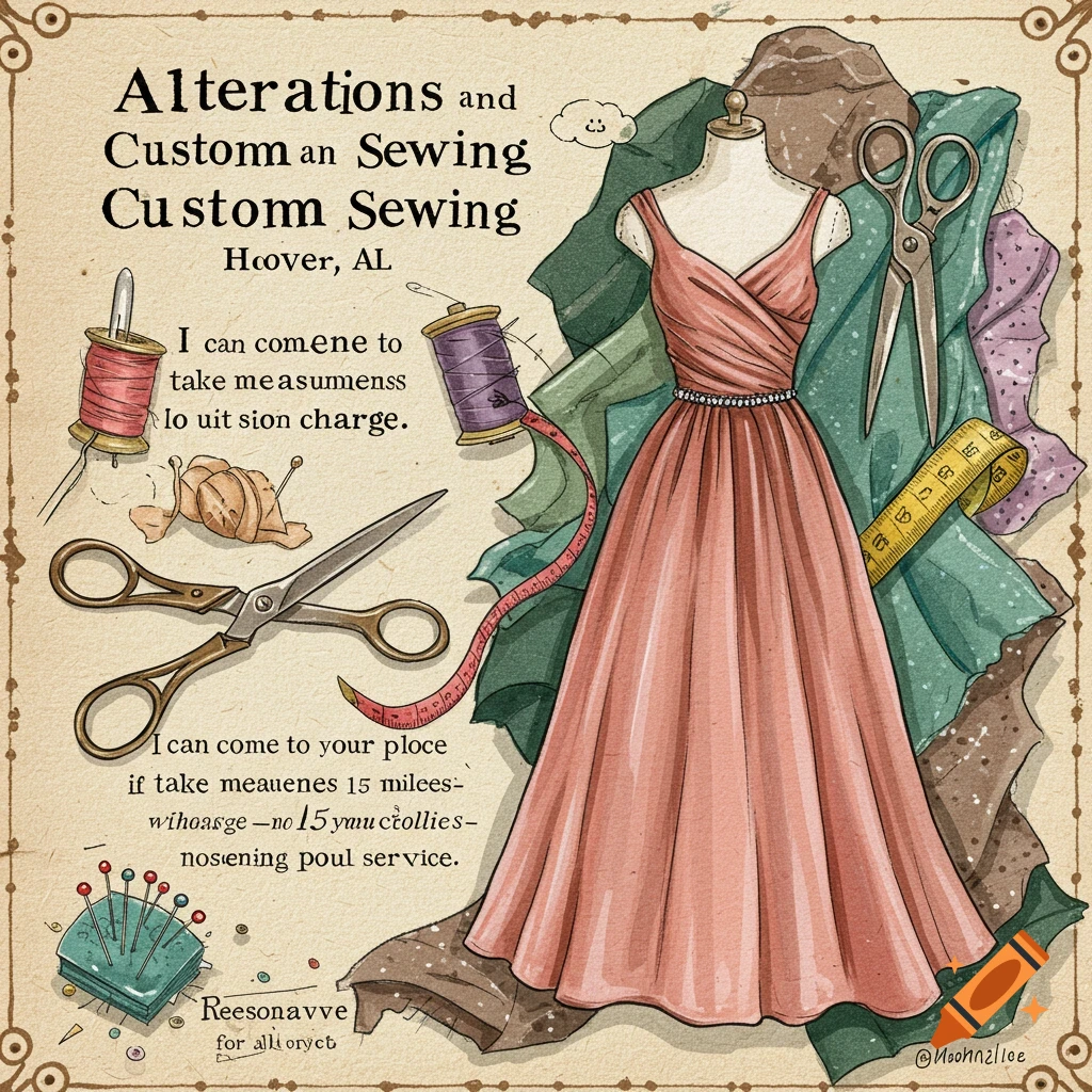 Illustration of dressmaking and tailoring with sewing tools, fabrics ...