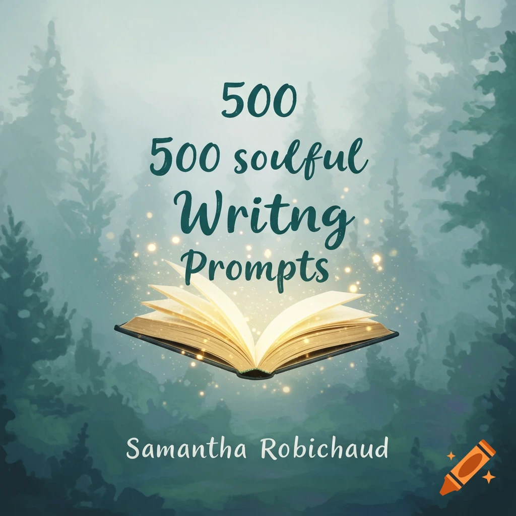 Book cover for 500 Soulful Writing Prompts by Samantha Robichaud on Craiyon