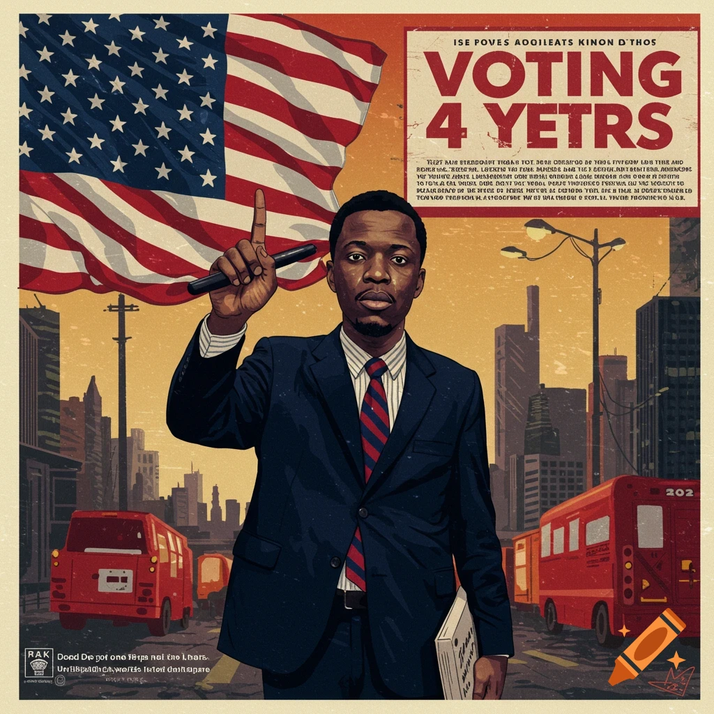 Propaganda poster for dystopian world with random voting rights on Craiyon