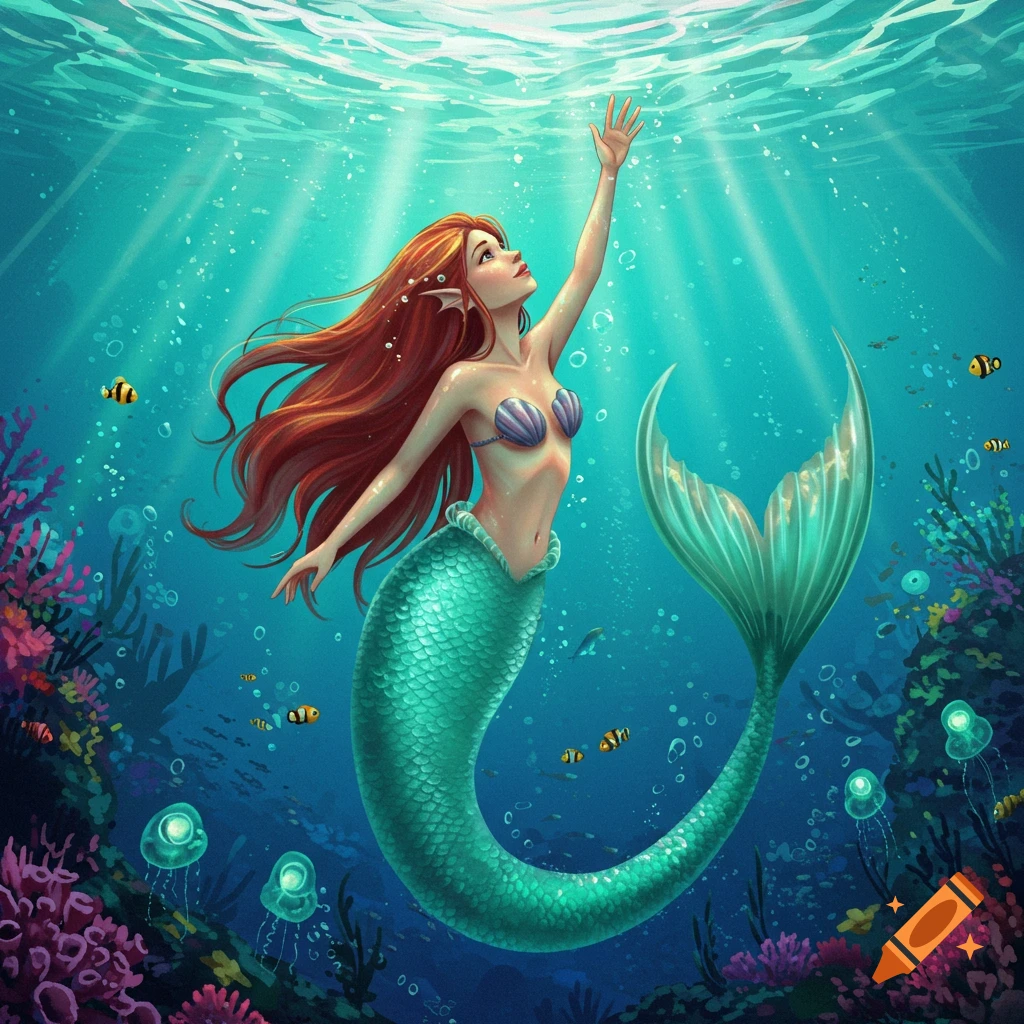 Mermaid swimming upwards on Craiyon