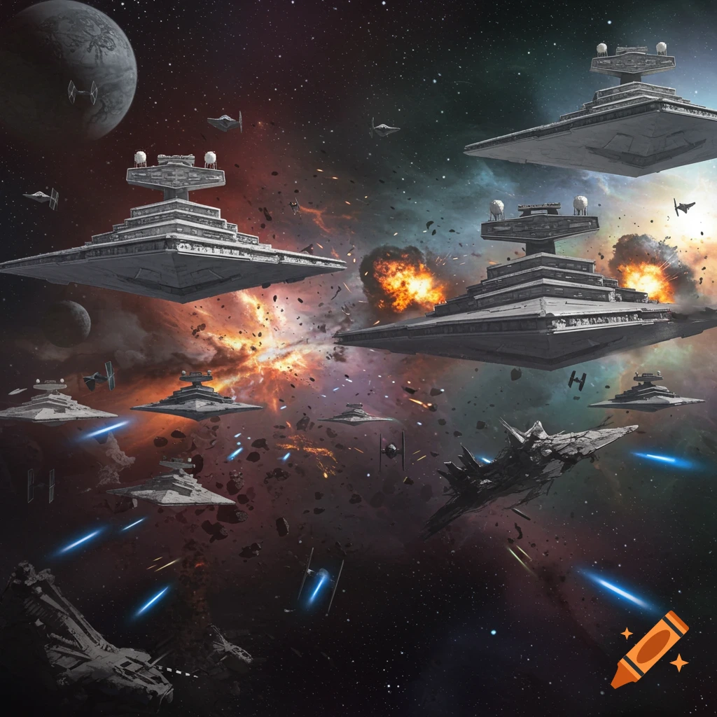 A Starship Enterprise-like vessel battles an Imperial Star Destroyer in ...