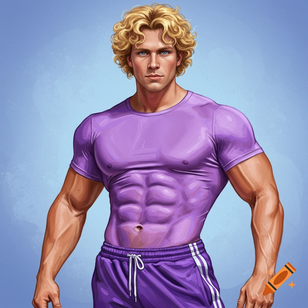 Digital illustration of a muscular blonde half-orc man in a tank top ...