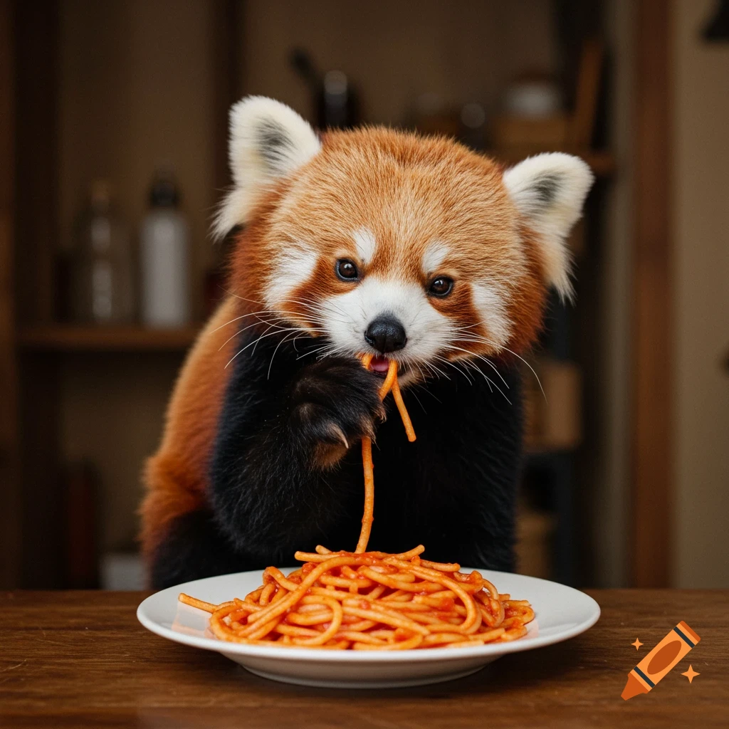 Red panda eating pasta on Craiyon