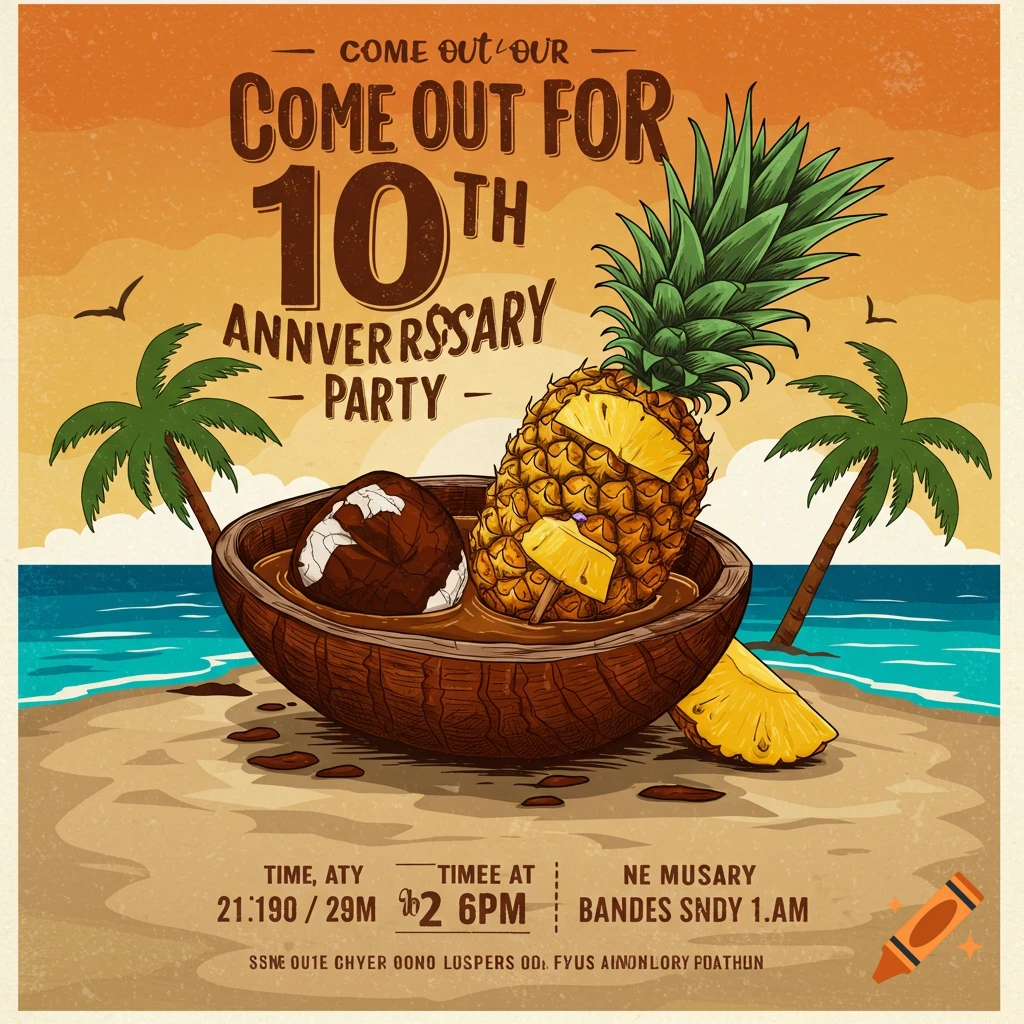 1950s style poster of kava shell with kava and pineapple skewer on Craiyon