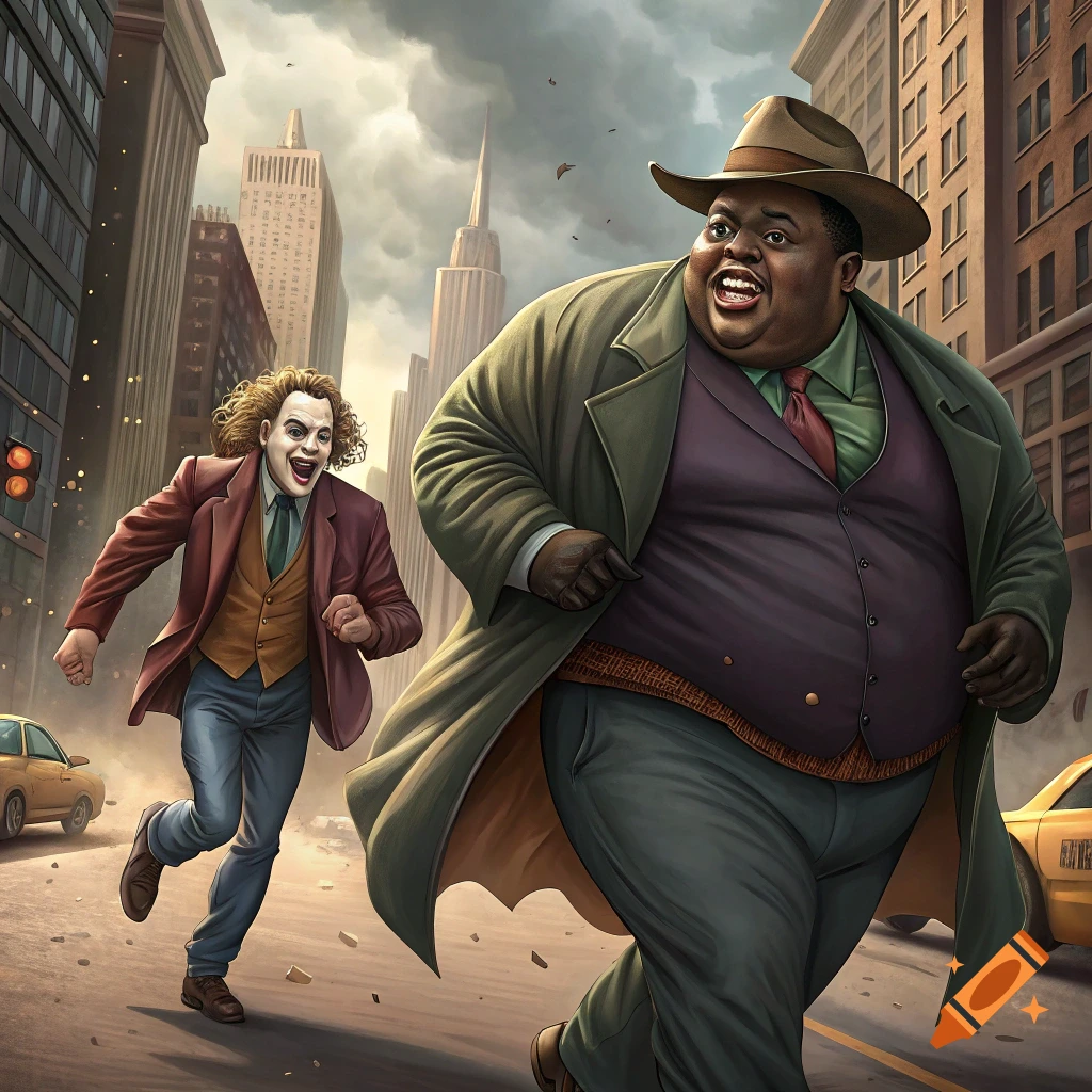 Eddie Murphy chasing Heath Ledger Joker in cowboy hat on Craiyon