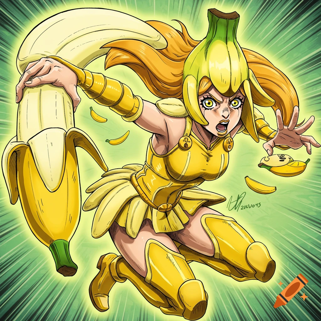 Banana-themed magical girl in Jojo's Bizarre Adventure style on Craiyon