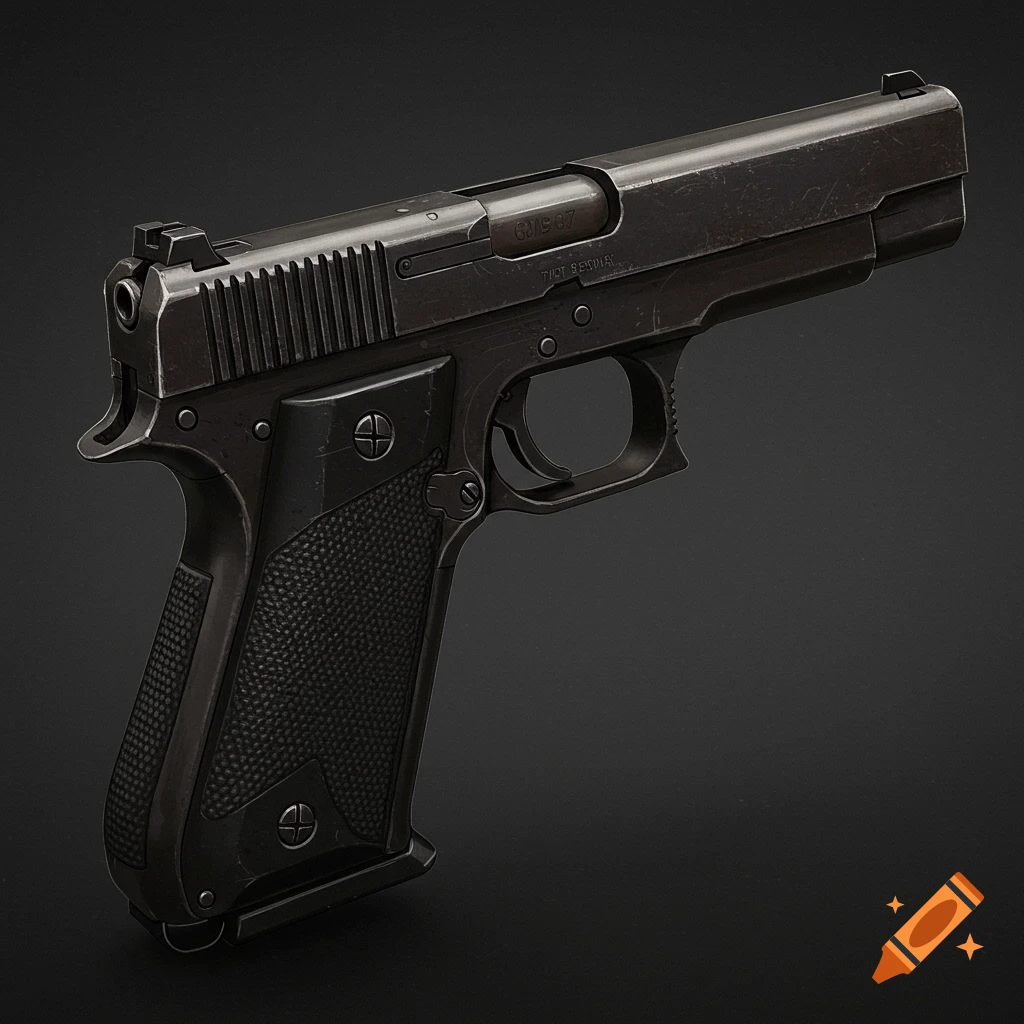 A close-up of a realistic handgun. on Craiyon