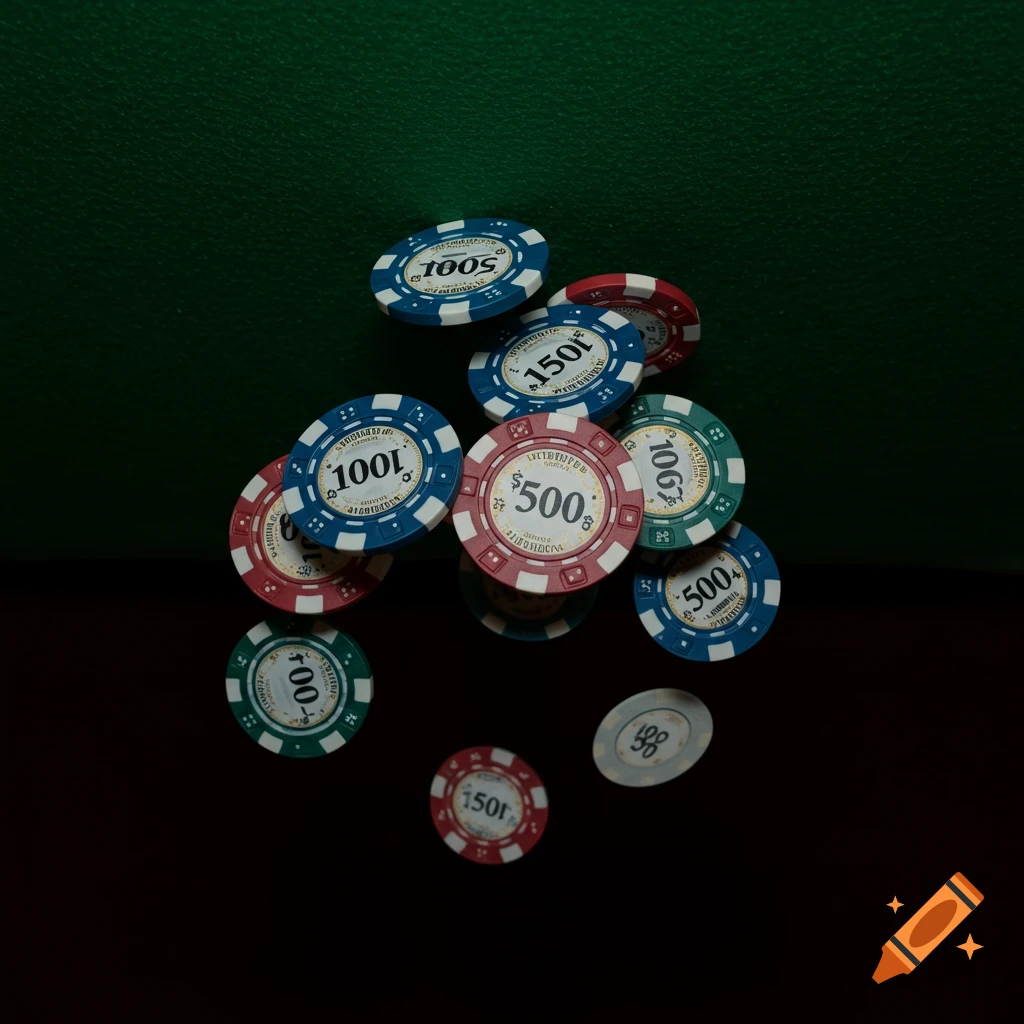 Poker chips of different colors, casino style, 2D image on Craiyon