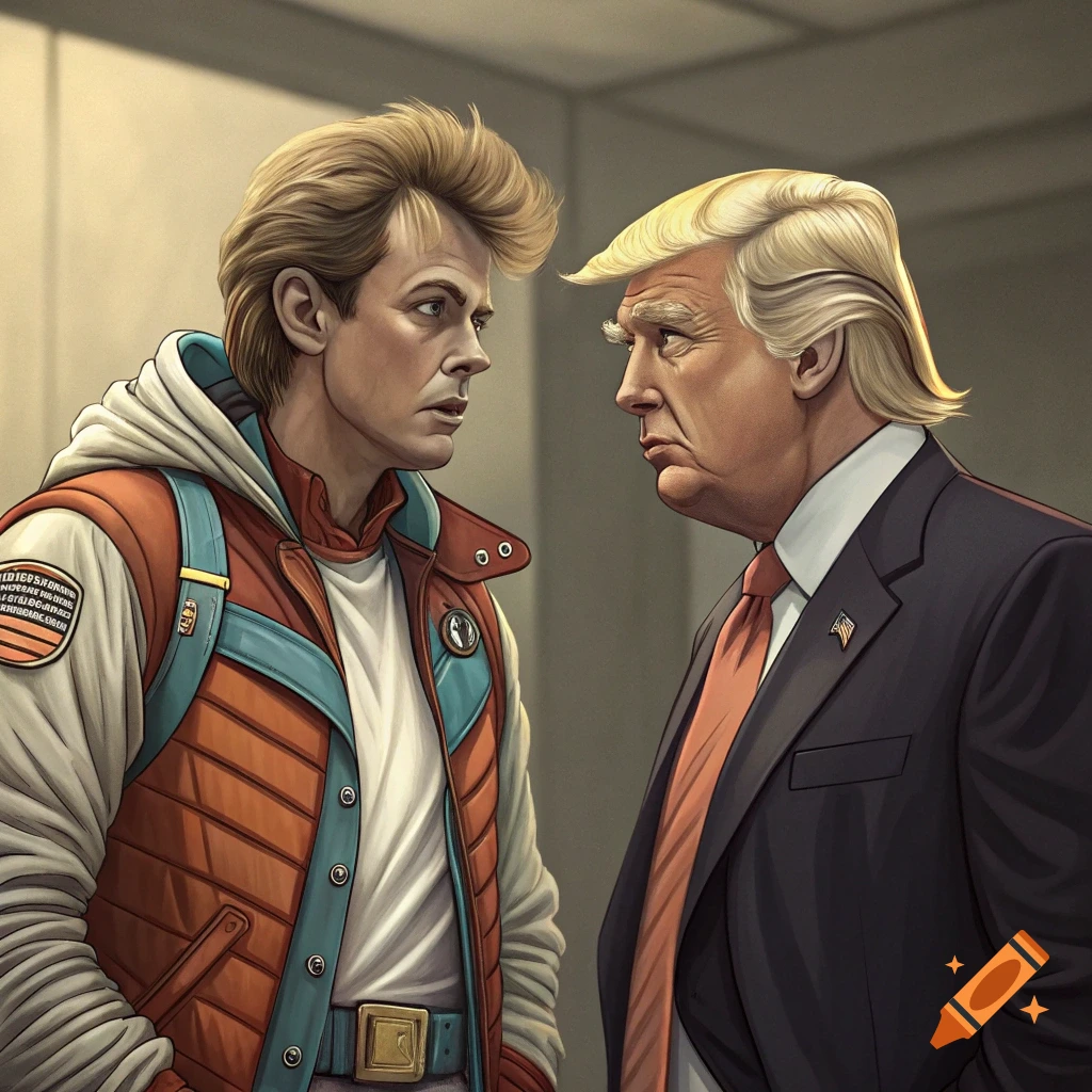 Simple Jack from Tropic Thunder looking at Donald Trump on Craiyon