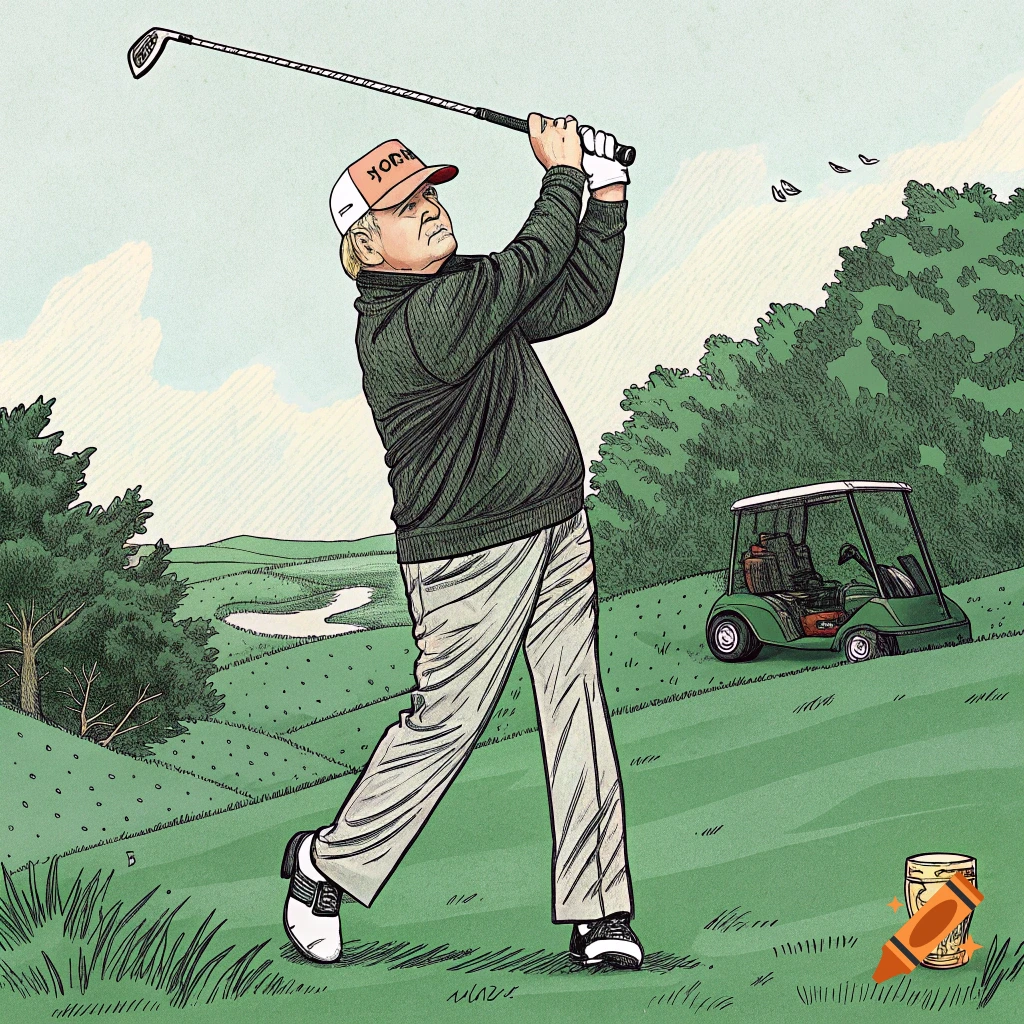 Illustration of a person resembling Trump dressed as a Pope golfing on ...