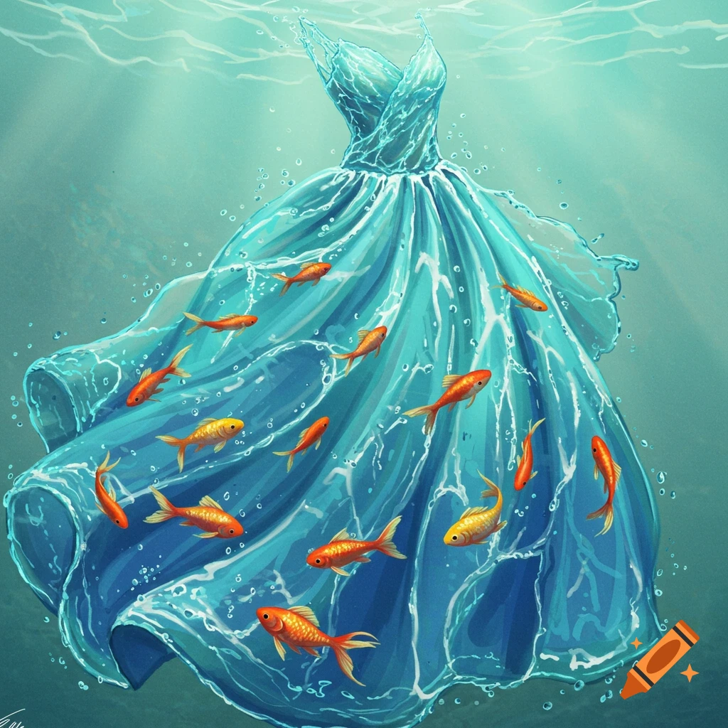 Dress made of water with fish on Craiyon