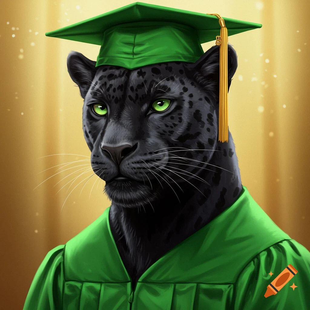 An illustration of a green chameleon wearing a black graduation cap and ...