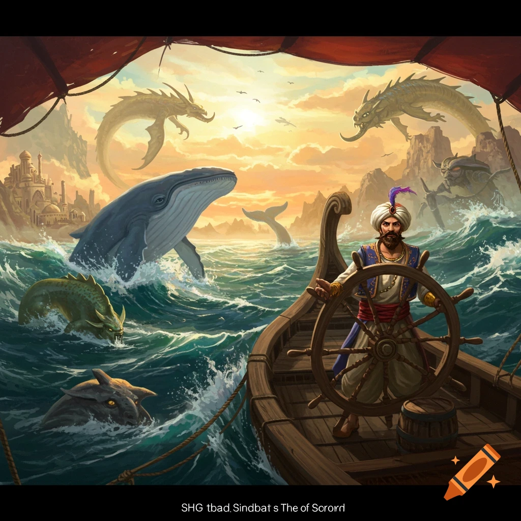 Sindbad traveling the world on Craiyon