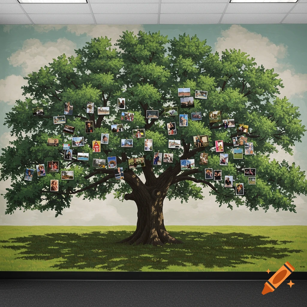 Mural concept for a live oak tree with 200 leaves on Craiyon