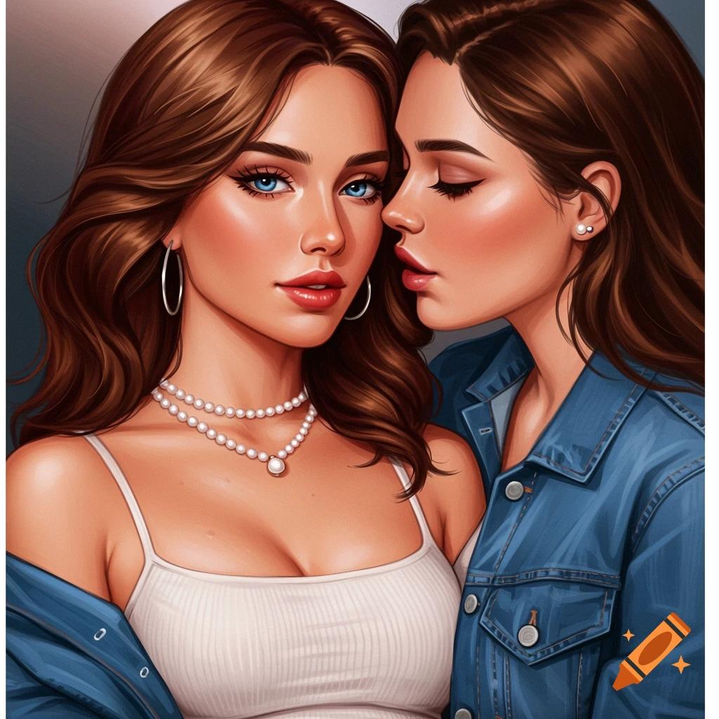 Two beautiful women kissing on Craiyon