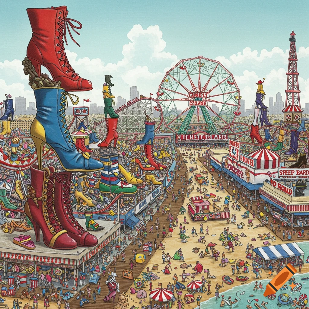 A stylized digital painting of a detailed carnival map showing tents ...