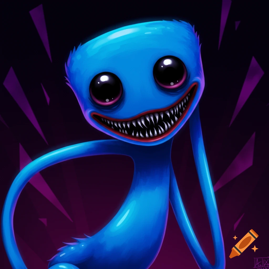 A blue monster with big eyes and sharp teeth. on Craiyon