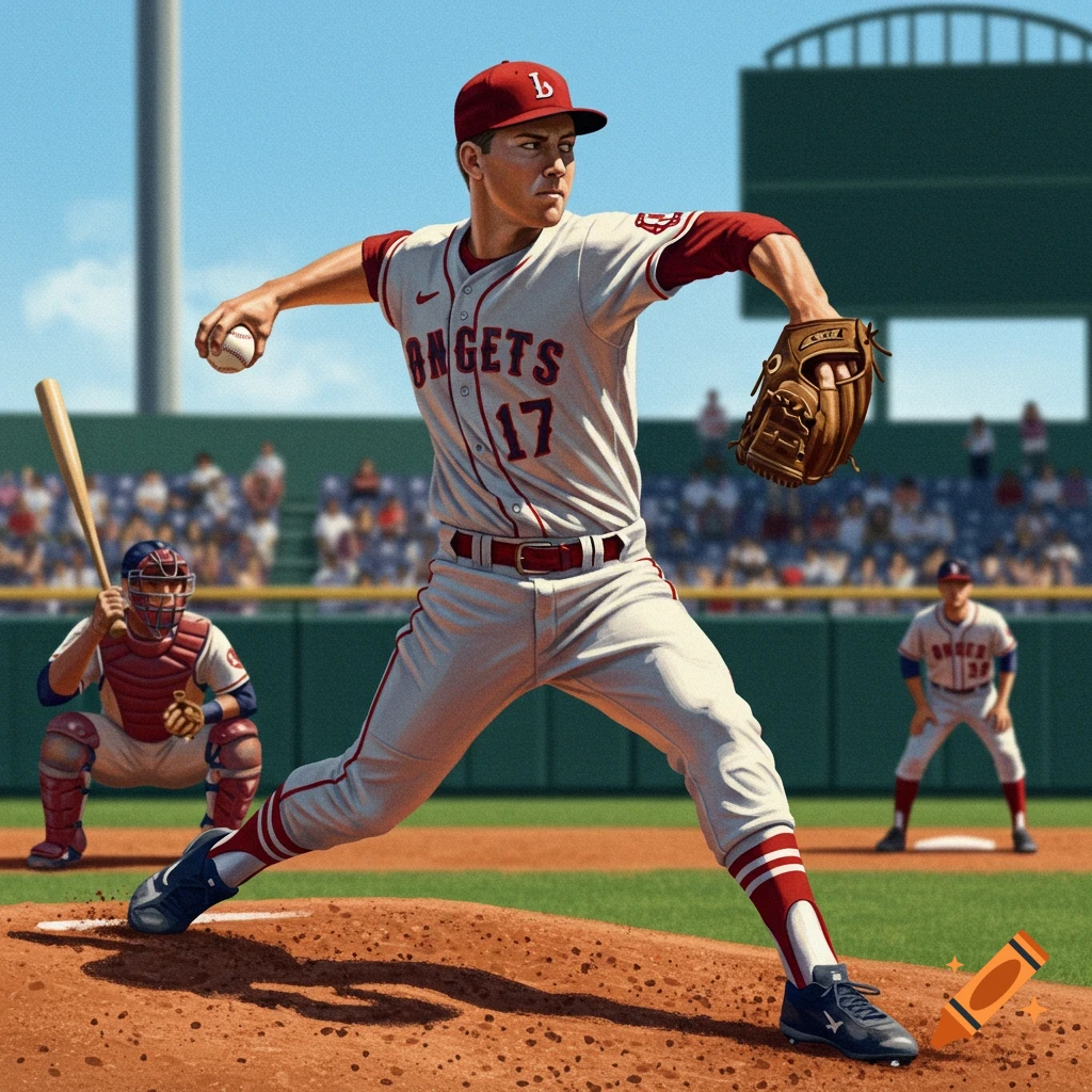 A baseball pitcher throwing a pitch in a stadium. on Craiyon