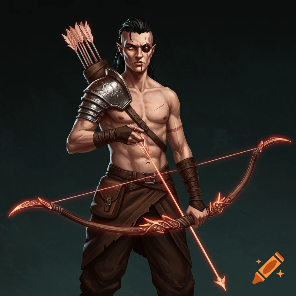 Human archer with dragon bow and magical arrows on Craiyon